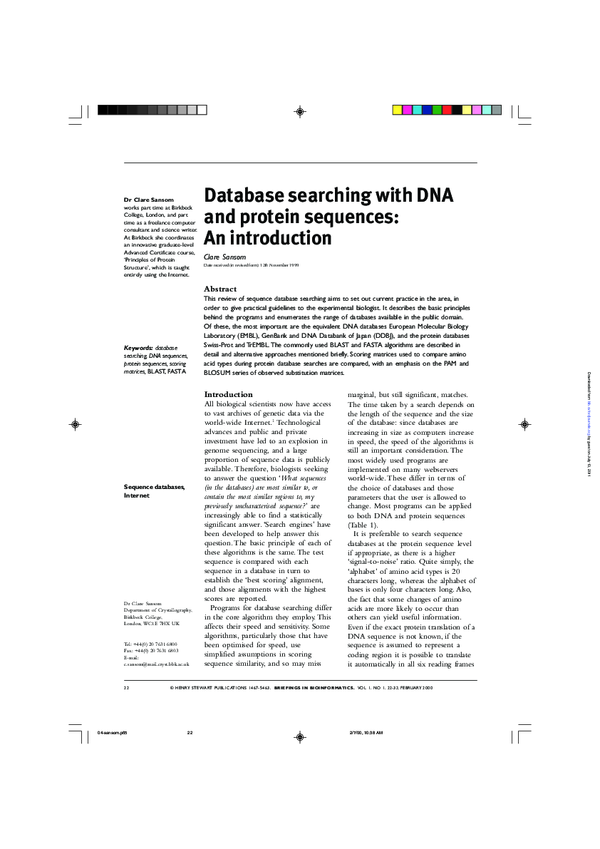 (PDF) Database searching with DNA and protein sequences: An introduction