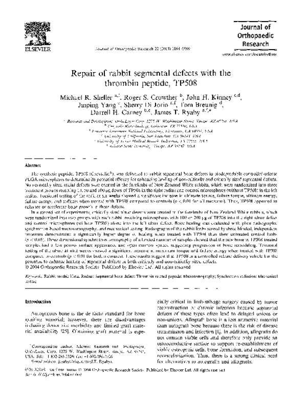 (PDF) Repair of rabbit segmental defects with the thrombin peptide, TP508