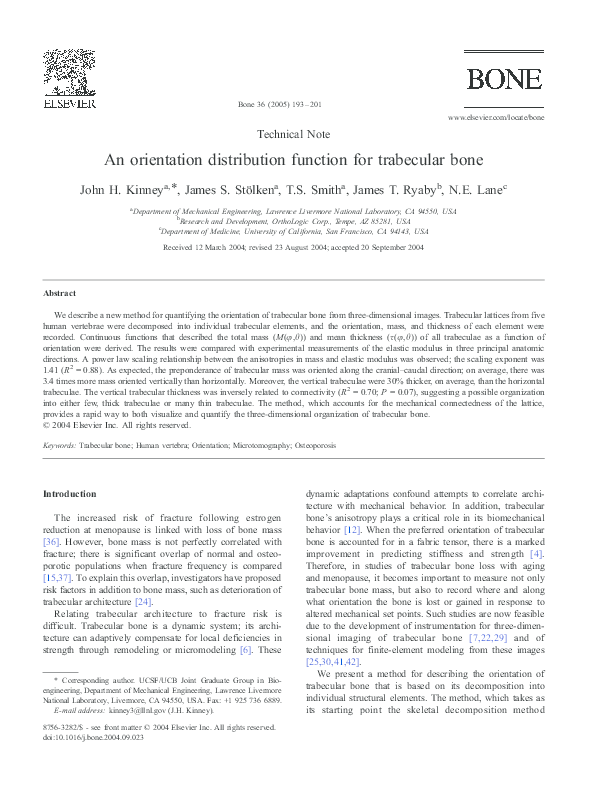 (PDF) An orientation distribution function for trabecular bone | James Ryaby, john kinney, and ...