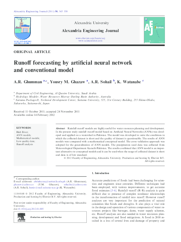 (PDF) Runoff forecasting by artificial neural network and conventional model