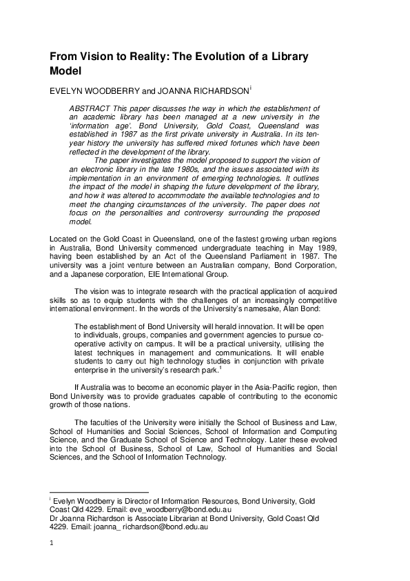 (PDF) From Vision to Reality: The Evolution of a Library Model