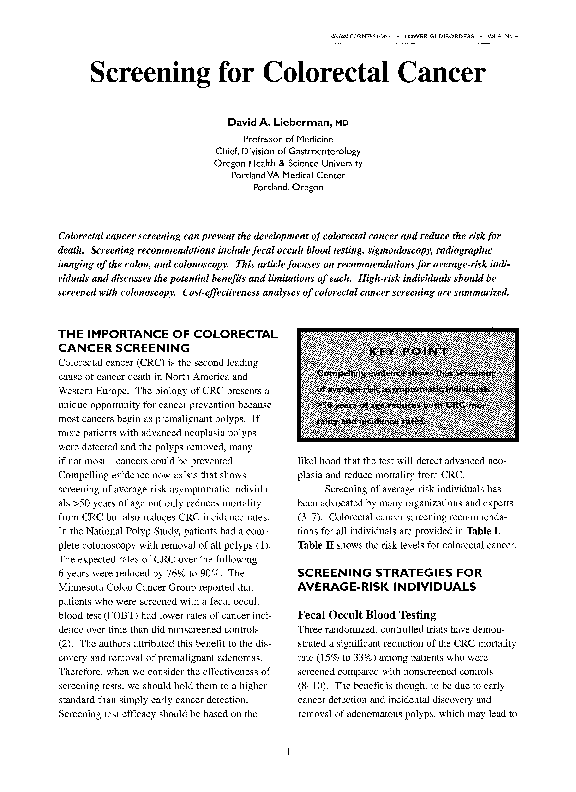 (PDF) Screening for colorectal cancer