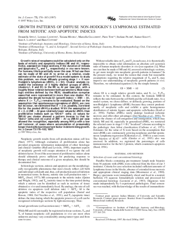 (PDF) Growth patterns of diffuse non-Hodgkin's lymphomas estimated from ...