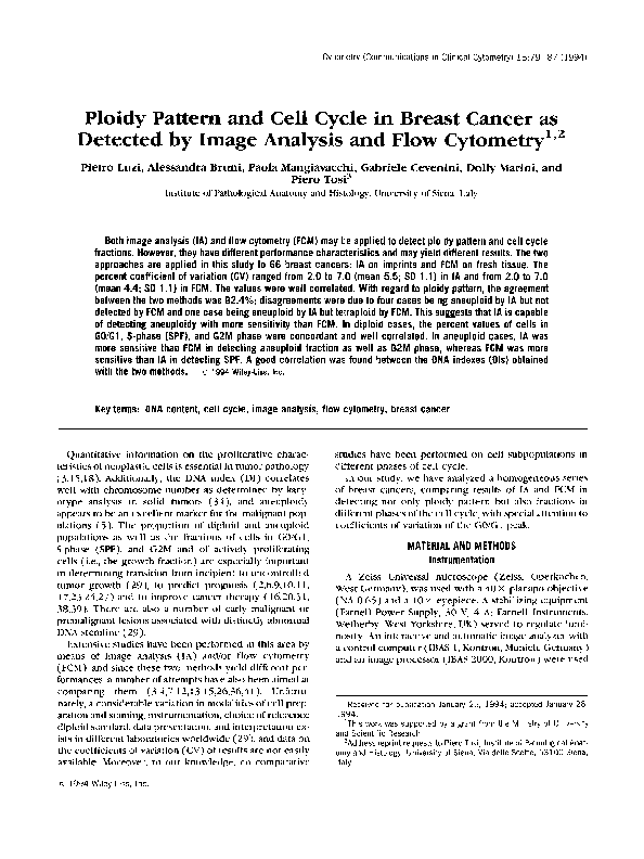 (PDF) Ploidy pattern and cell cycle in breast cancer as detected by ...