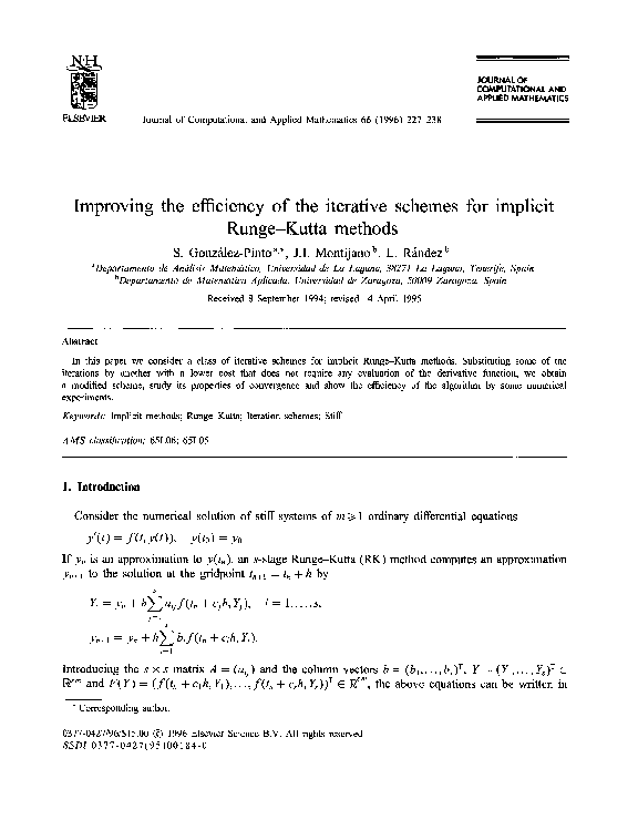 (PDF) Improving the efficiency of the iterative schemes for implicit Runge-Kutta methods
