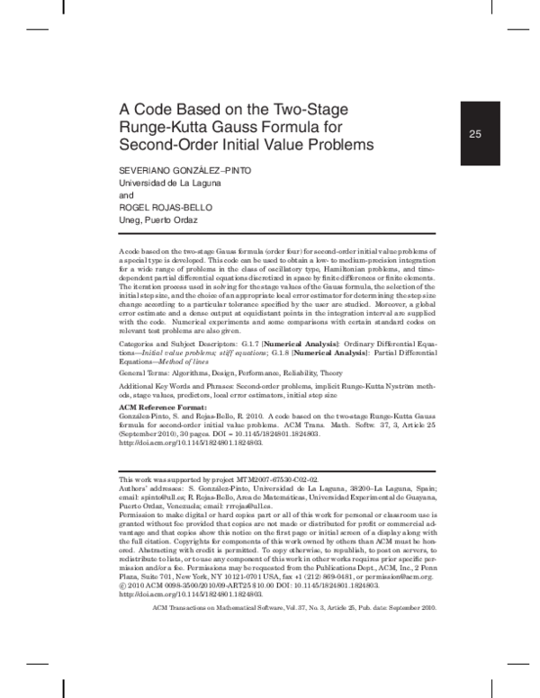 (PDF) A Code Based on the Two-Stage Runge-Kutta Gauss Formula for Second-Order Initial Value ...