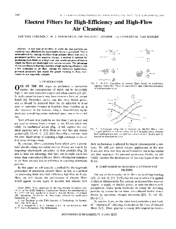 (PDF) Electret Filters for High-Efficiency and High-Flow Air Cleaning