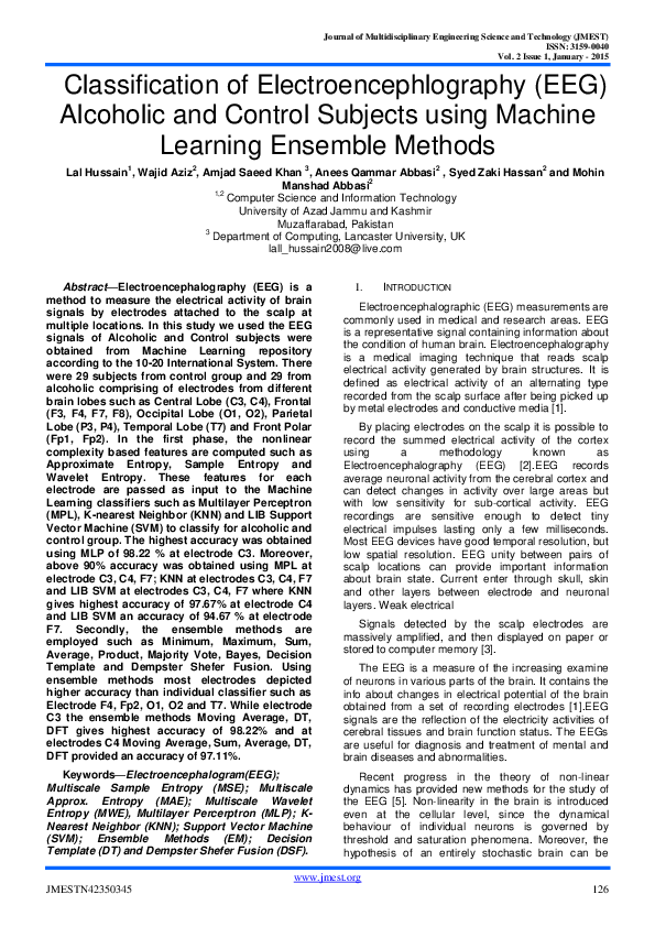 (PDF) Classification of Electroencephlography (EEG) Alcoholic and Control Subjects using Machine ...