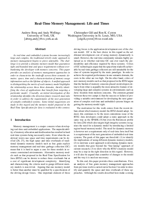 (PDF) Real-Time Memory Management: Life and Times