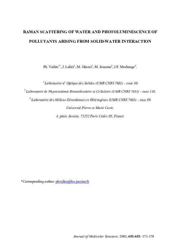 (PDF) Raman scattering of water and photoluminescence of pollutants ...