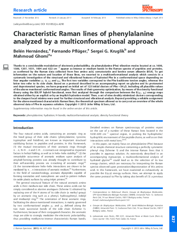 (PDF) Characteristic Raman lines of phenylalanine analyzed by a ...