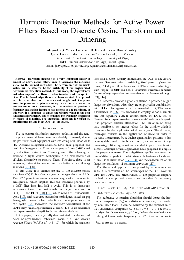 (PDF) Harmonic detection methods for active power filters based on discrete cosine transform and ...