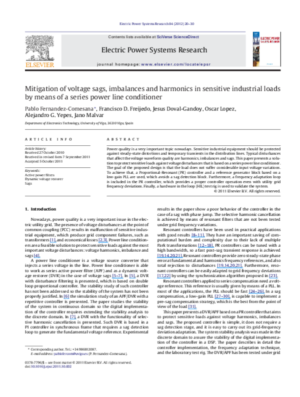 (PDF) Mitigation of voltage sags, imbalances and harmonics in sensitive industrial loads by ...