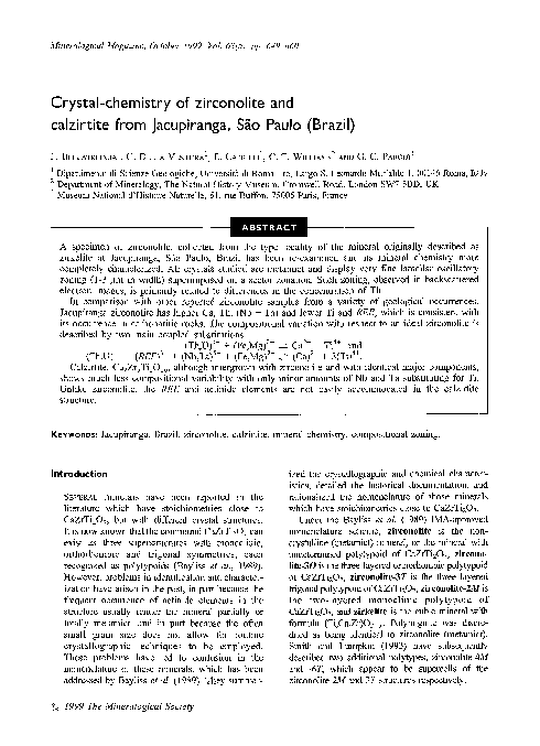 (PDF) Crystal-Chemistry of Zirconolite and Calzirtite from Jacupiranga ...