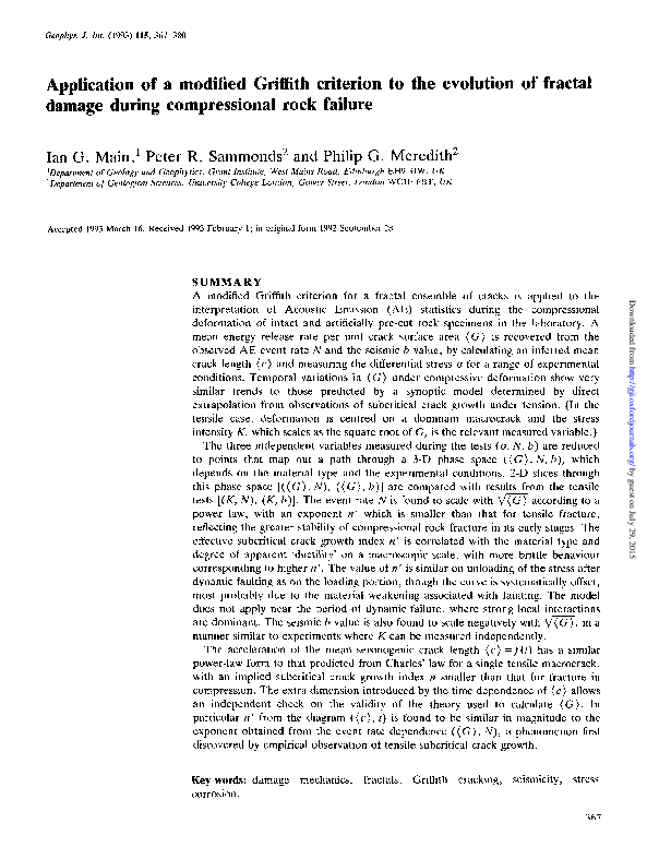 (PDF) Application of a modified Griffith criterion to the evolution of ...