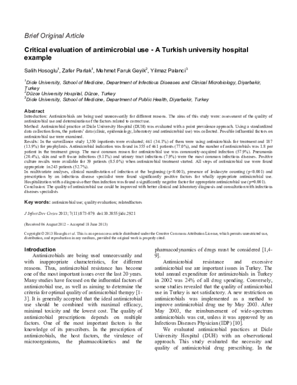 (PDF) Critical evaluation of antimicrobial use - A Turkish university ...