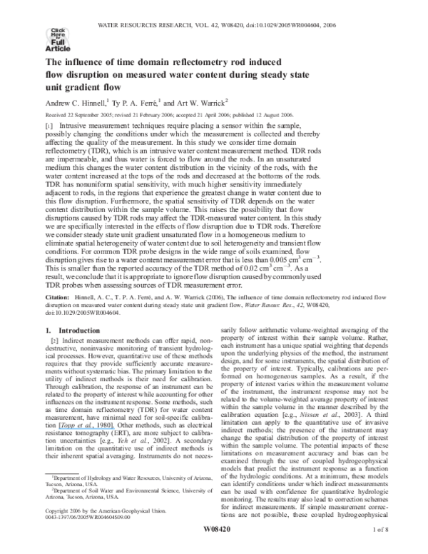 (PDF) The influence of time domain reflectometry rod induced flow ...