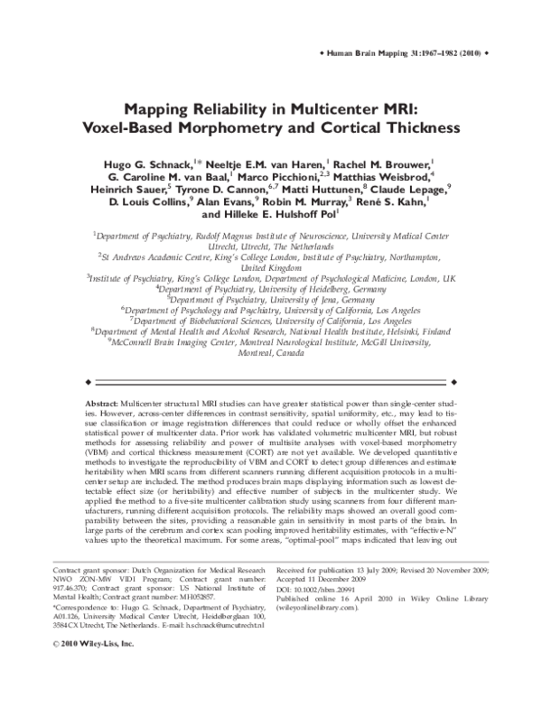 (PDF) Mapping reliability in multicenter MRI: Voxel-based morphometry and cortical thickness