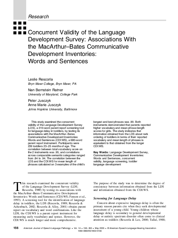 (PDF) Concurrent Validity of the Language Development Survey ...