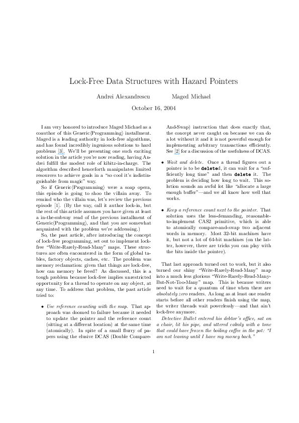 (PDF) Lock-Free Data Structures with Hazard Pointers