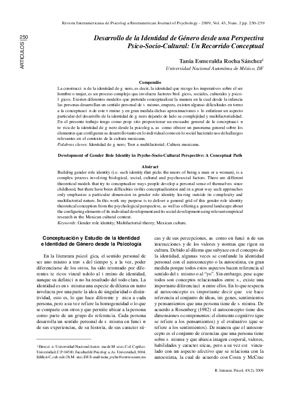 (PDF) Desarrollo de la Identidad de Género desde una Perspectiva Psico-Socio-Cultural: Un ...
