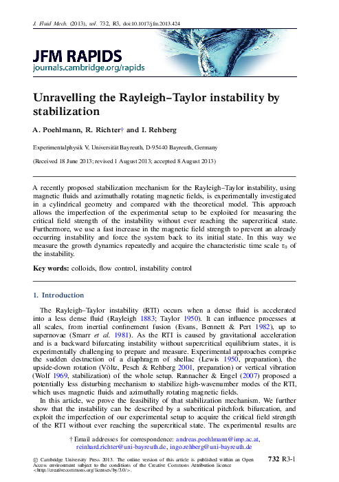 (PDF) Unravelling the Rayleigh–Taylor instability by stabilization