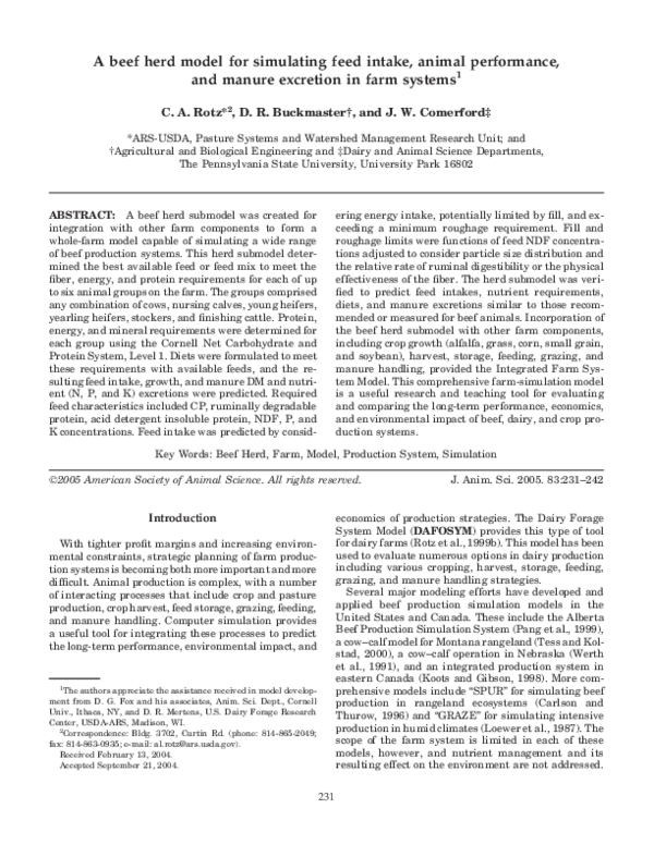 (PDF) A beef herd model for simulating feed intake, animal performance ...