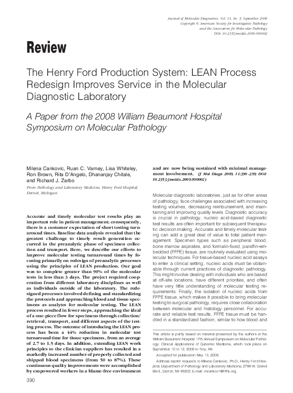 (PDF) The Henry Ford Production System: LEAN Process Redesign Improves ...