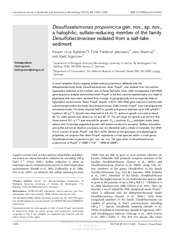 (PDF) Desulfosalsimonas propionicica gen. nov., sp. nov., a halophilic ...