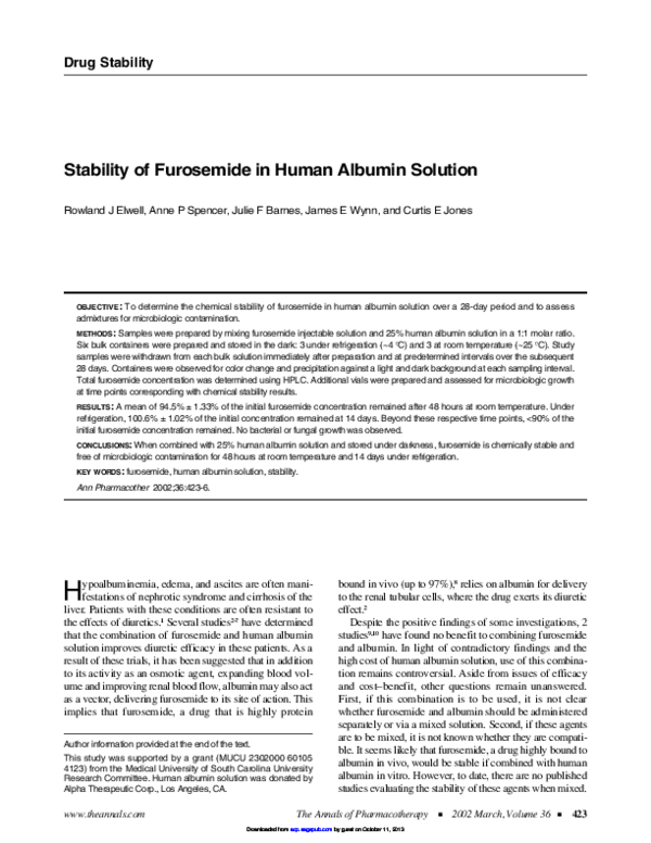 (PDF) Stability of Furosemide in Human Albumin Solution