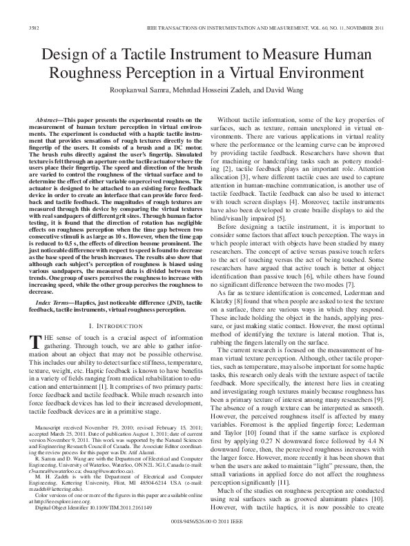 (PDF) Design of a Tactile Instrument to Measure Human Roughness ...