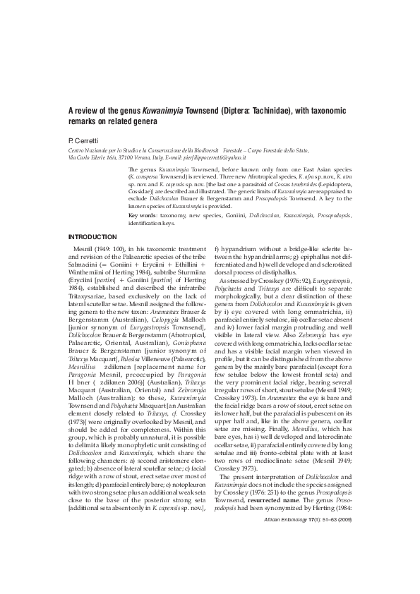 (PDF) A Review of the Genus Kuwanimyia Townsend (Diptera: Tachinidae ...