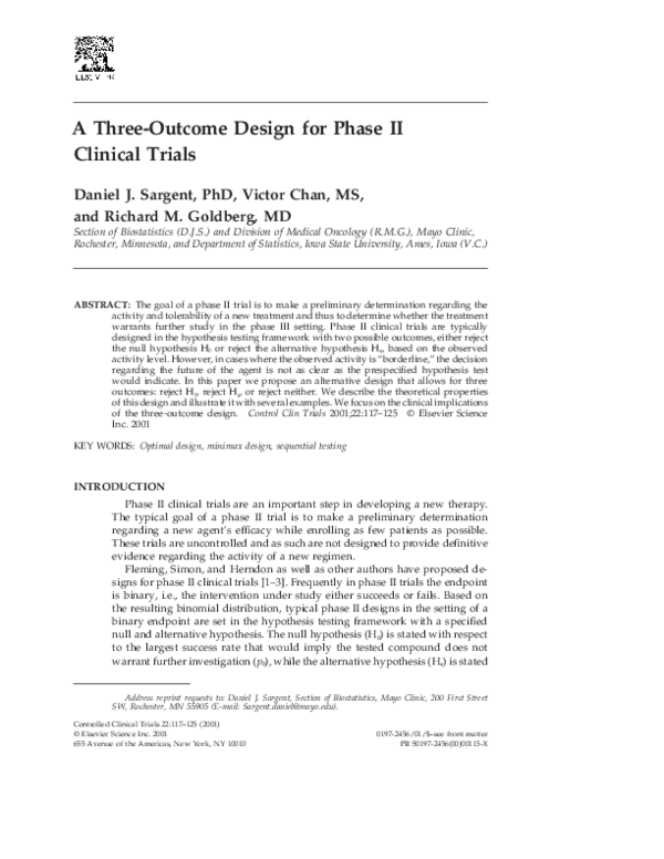 (PDF) A Three-Outcome Design for Phase II Clinical Trials
