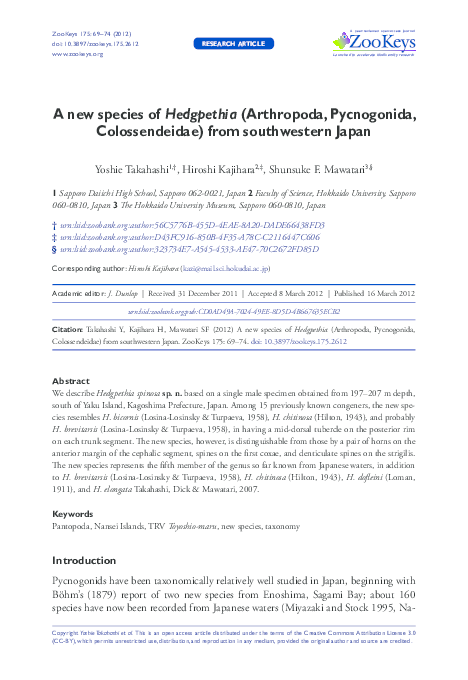 (PDF) A new species of Hedgpethia (Arthropoda, Pycnogonida ...
