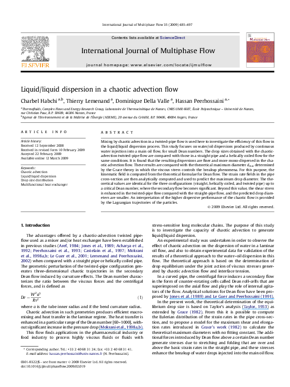 (PDF) Liquid/liquid dispersion in a chaotic advection flow
