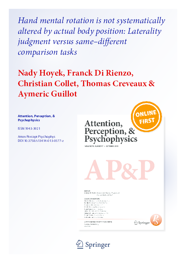 (PDF) Hand mental rotation is not systematically altered by actual body ...
