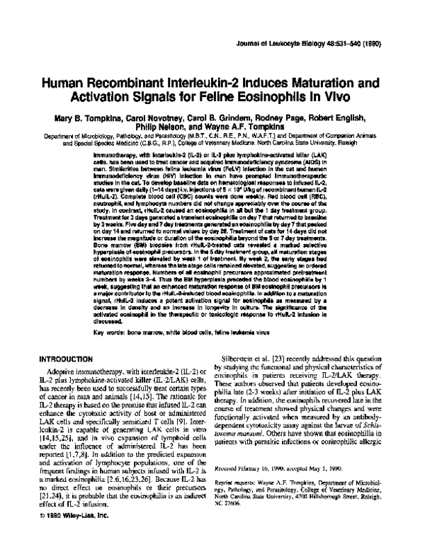 (PDF) Human Recombinant lnterleukin-2 Induces Maturation and Activation ...