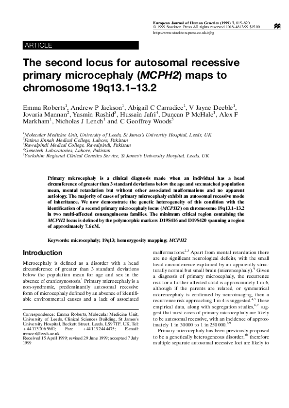 (PDF) The second locus for autosomal recessive primary microcephaly ...