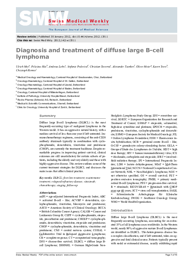 (PDF) Diagnosis and treatment of diffuse large B-cell lymphoma | S ...