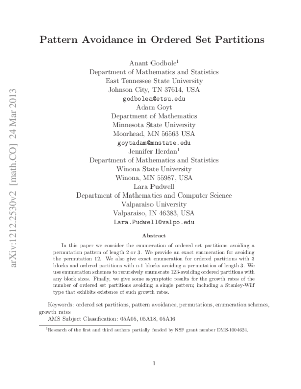 (PDF) Pattern Avoidance in Ordered Set Partitions