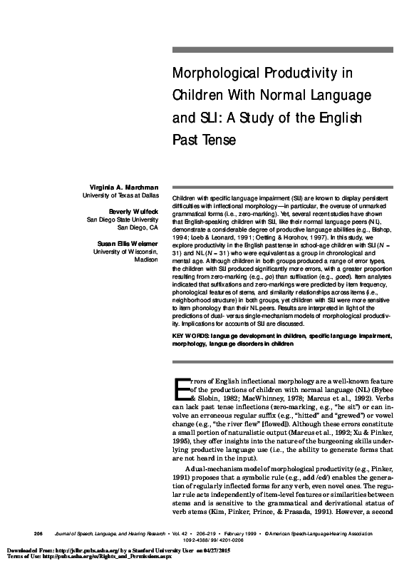 (PDF) Morphological Productivity in Children With Normal Language and SLI