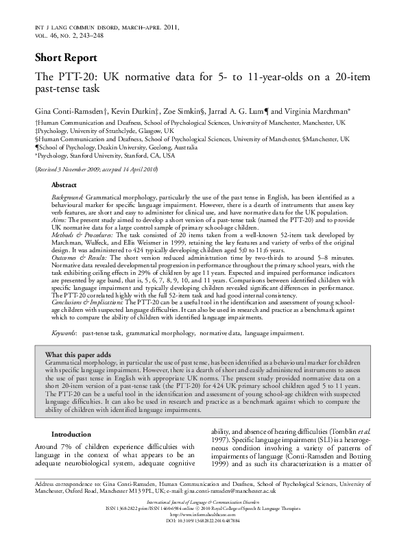 (PDF) The PTT-20: UK normative data for 5- to 11-year-olds on a 20-item ...