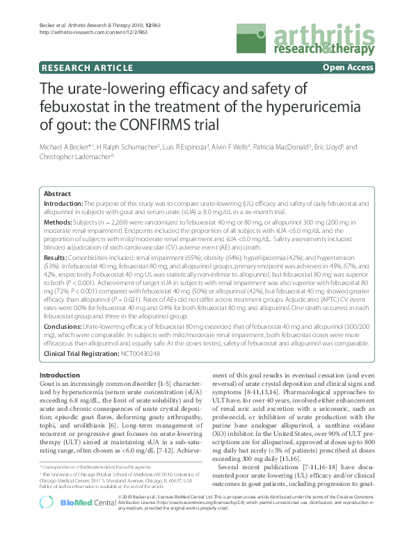 (PDF) The urate-lowering efficacy and safety of febuxostat in the ...