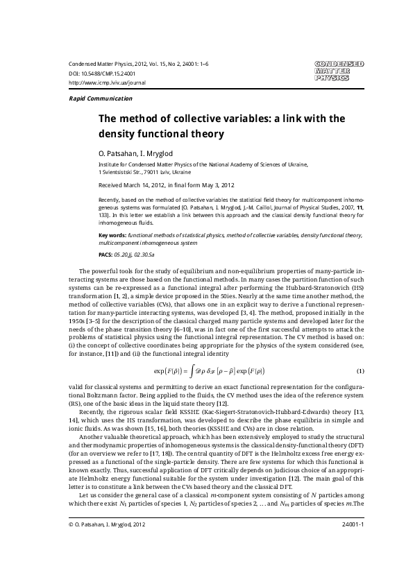 (PDF) The method of collective variables: a link with the density ...