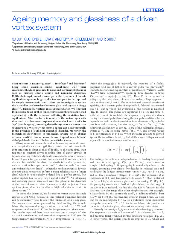 (PDF) Ageing memory and glassiness of a driven vortex system