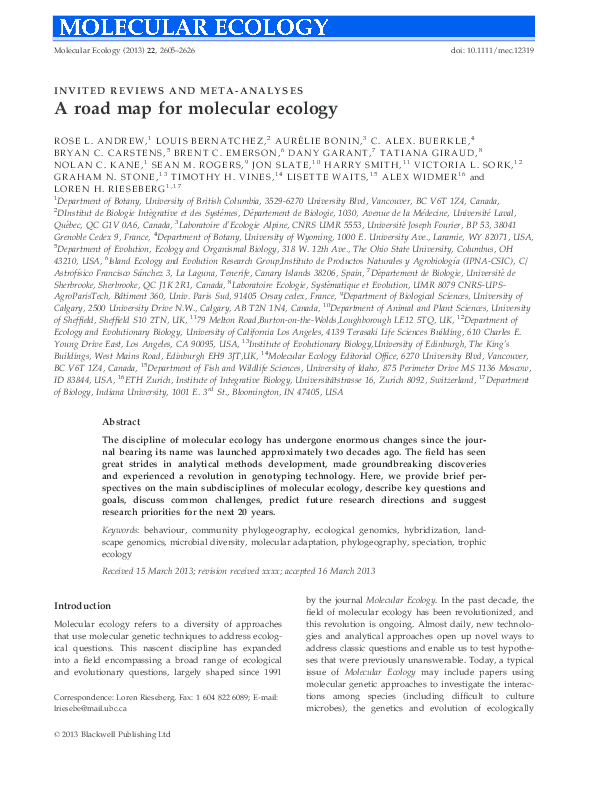 (PDF) A road map for molecular ecology