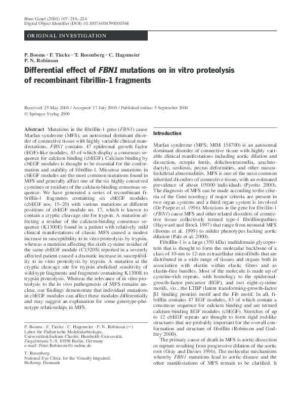 (PDF) Differential effect of FBN1 mutations on in vitro proteolysis of ...