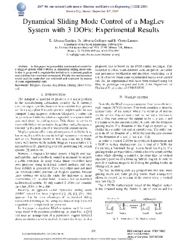 (PDF) Dynamical Sliding Mode Control of a MagLev System with 3 DOFs: Experimental Results