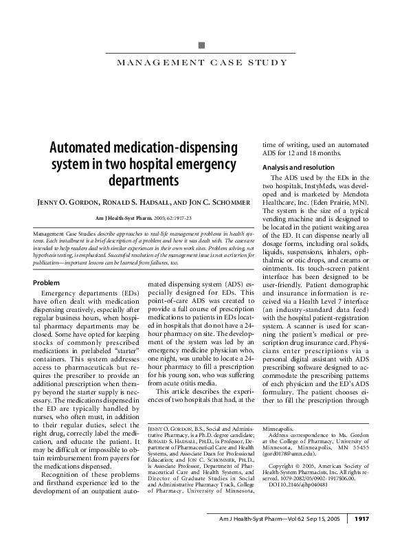 (PDF) Automated medication-dispensing system in two hospital emergency ...