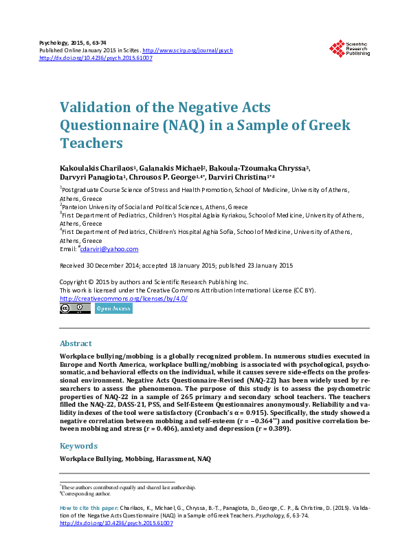 (PDF) PSYCH Validation of the Negative Acts Questionnaire